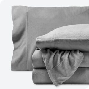 bare home super soft fleece sheet set - queen size - extra plush polar fleece, no-pilling bed sheets - all season cozy warmth (queen, light grey)