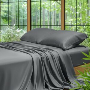 Shilucheng 6-Piece Sheets Set，Rayon Derived from 100% Bamboo_，Cooling & Soft Bed Sheets, Luxury Bedding Sheets & Pillowcases, 16 Inch Deep Pockets (King,Dark Grey)