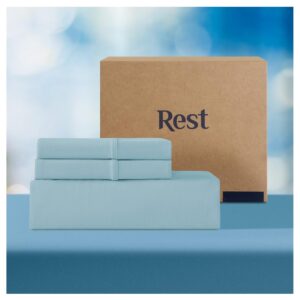 rest® evercool®+ starter sheet set, 3 pcs with no flat sheet, cooling sheets designed for hot sleepers and night sweats, knitted with noble’s ionic+ self-cleaning silver yarns, blue, full