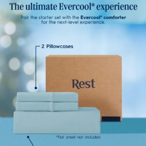 REST® Evercool®+ Starter Sheet Set, 3 PCS with No Flat Sheet, Cooling Sheets Designed for Hot Sleepers and Night Sweats, Knitted with Noble’s IONIC+ Self-Cleaning Silver Yarns, Blue, Full