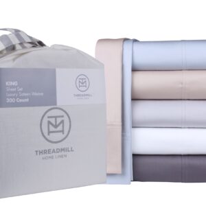 Threadmill Cotton Full Size Sheet Set| 100% Cotton Sheets for Full Size Bed | Solid Sateen Full Bed Sheets Set with 16” Elasticized Deep Pocket | Soft Breathable 4-Piece Cooling Sheet Set | Beige