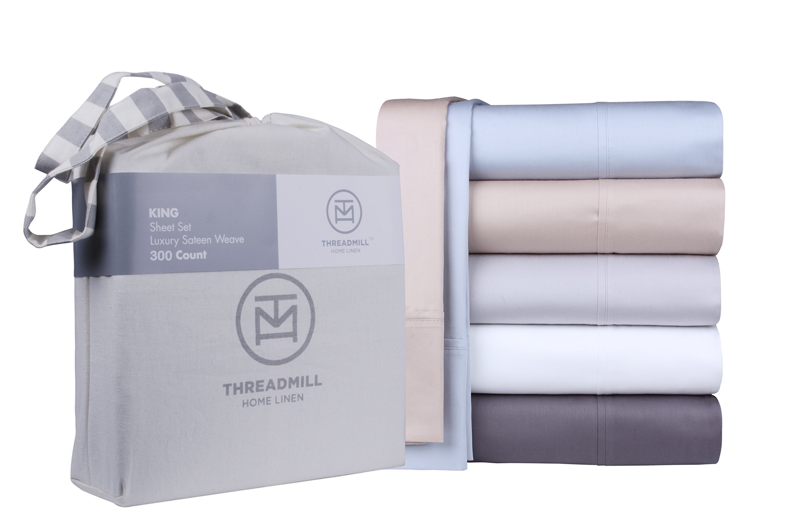 Threadmill Cotton Full Size Sheet Set| 100% Cotton Sheets for Full Size Bed | Solid Sateen Full Bed Sheets Set with 16” Elasticized Deep Pocket | Soft Breathable 4-Piece Cooling Sheet Set | Beige