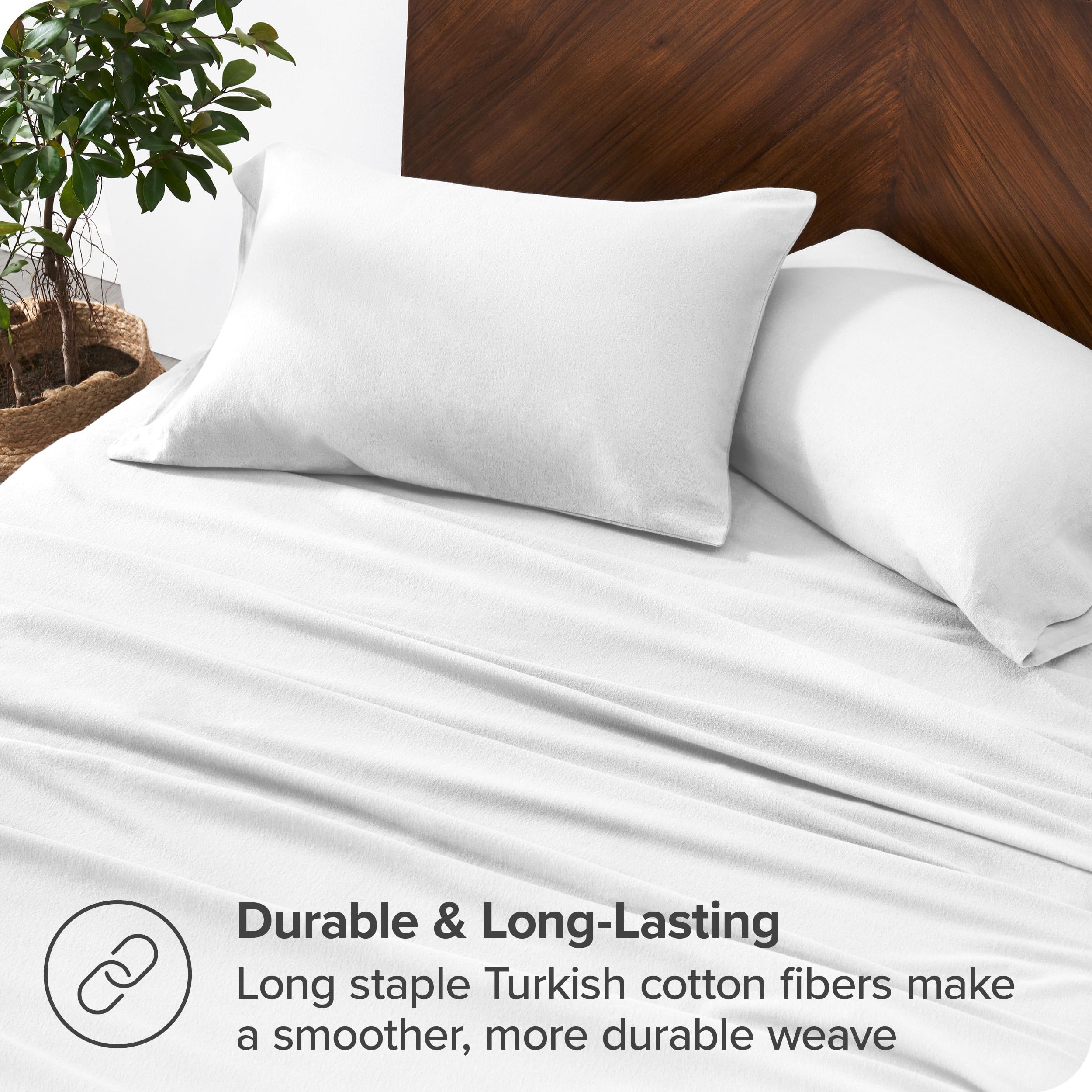 Bare Home Organic Cotton Flannel Sheet Set - King Size - 100% Cotton - Double Brushed for Extra Softness & Comfort - Warm, Cozy, and Durable - Breathable - Bed Sheets (King, White)