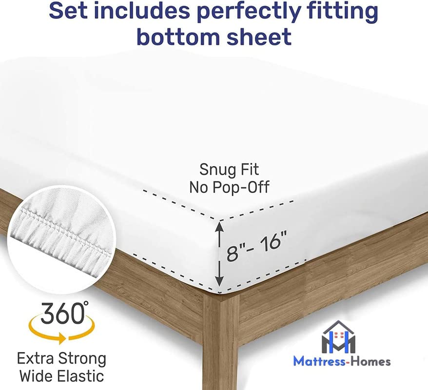 Mattress-Homes 600 Thread Count 100% Long Staple Soft Cotton, 4 Piece Sheets Set, RV Short Queen Size, Smooth & Soft Sateen Weave, Ivory Solid Short Queen Sheet Set for Rv Camper