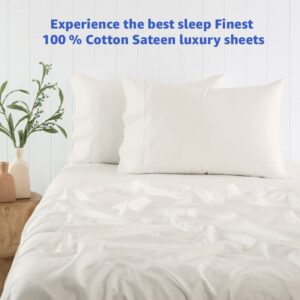 Mattress-Homes 600 Thread Count 100% Long Staple Soft Cotton, 4 Piece Sheets Set, RV Short Queen Size, Smooth & Soft Sateen Weave, Ivory Solid Short Queen Sheet Set for Rv Camper