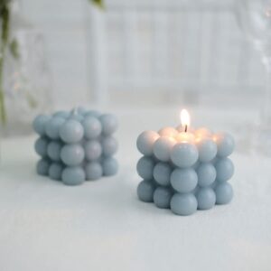 tableclothsfactory 2 pack | dusty blue 2" bubble cube paraffin wax candles, unscented square pillar candle, party favor gift