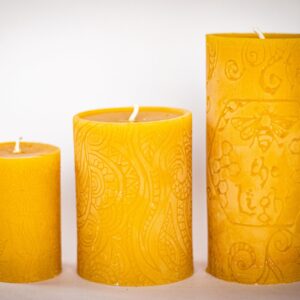 BeeTheLight Beeswax Pillar Candle - 100% Pure Bees Wax - Choose Your Size and Color - 24 Hour Burn Time - 2x3 - Unscented - Natural Light Honey Scent (Rustic Blue, Small)