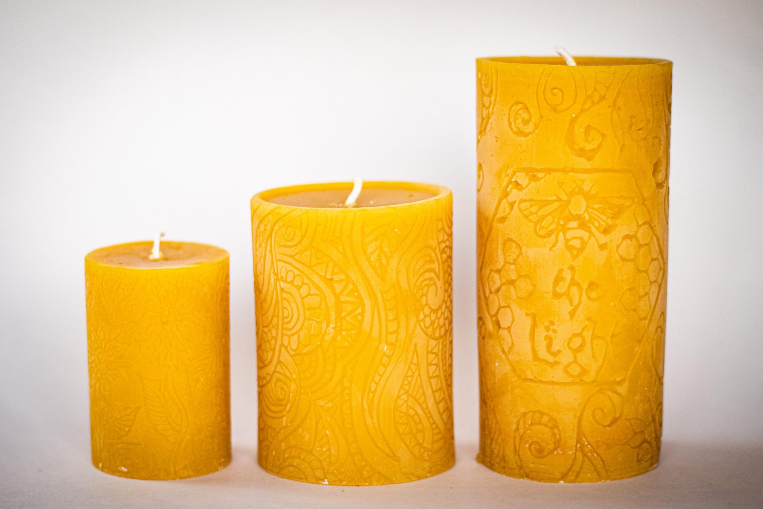 BeeTheLight Beeswax Pillar Candle - 100% Pure Bees Wax - Choose Your Size and Color - 24 Hour Burn Time - 2x3 - Unscented - Natural Light Honey Scent (Rustic Blue, Small)