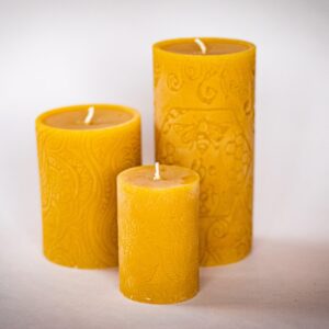 BeeTheLight Beeswax Pillar Candle - 100% Pure Bees Wax - Choose Your Size and Color - 24 Hour Burn Time - 2x3 - Unscented - Natural Light Honey Scent (Rustic Blue, Small)