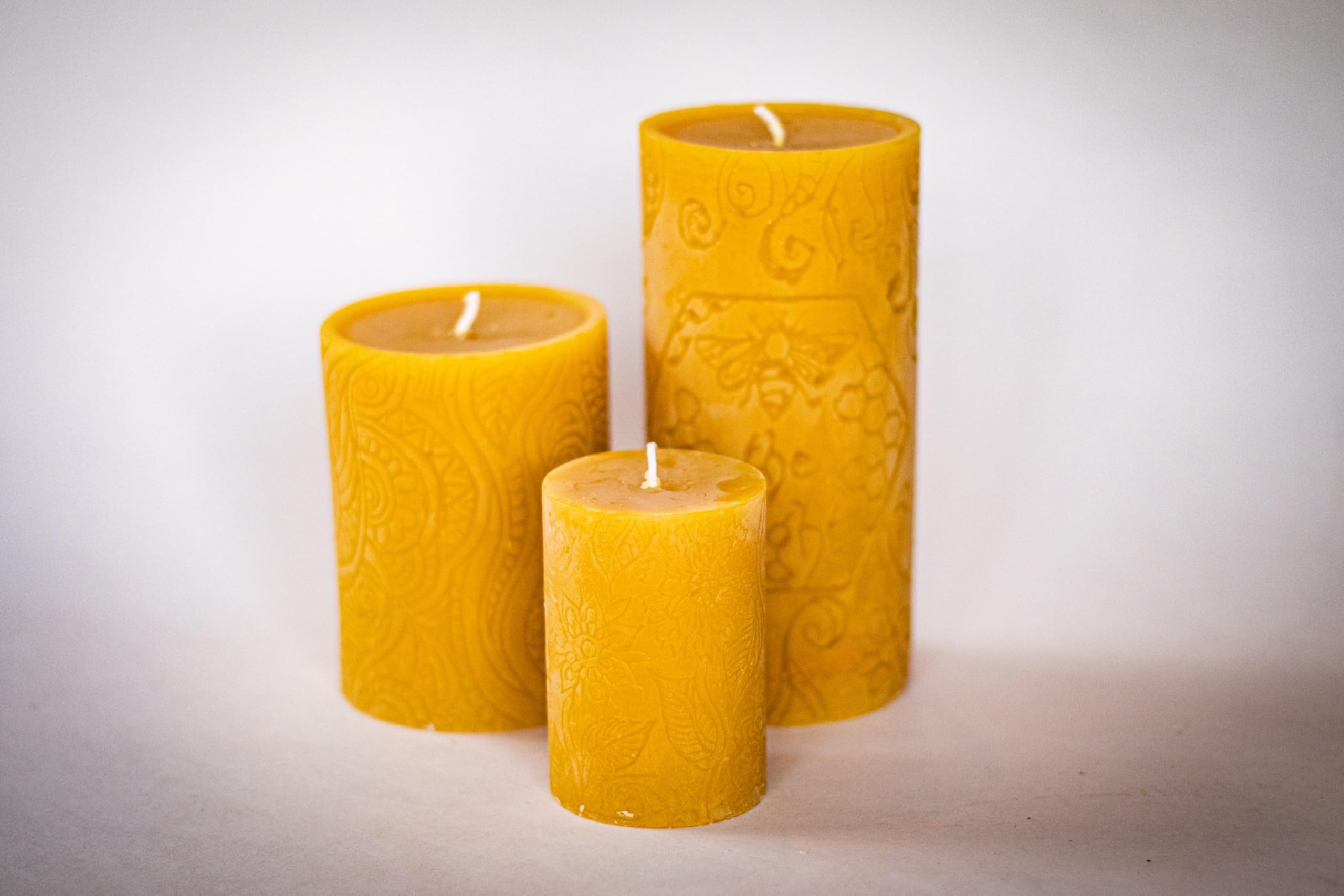 BeeTheLight Beeswax Pillar Candle - 100% Pure Bees Wax - Choose Your Size and Color - 24 Hour Burn Time - 2x3 - Unscented - Natural Light Honey Scent (Rustic Blue, Small)