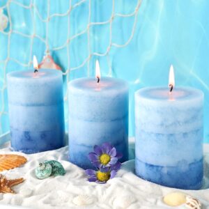 flavcharm scented pillar candles, blue candles for home scented, lilac garden scented candles, long-lasting candles scented gifts for women, wedding decorations, bathroom decor, 3x4 inch candles