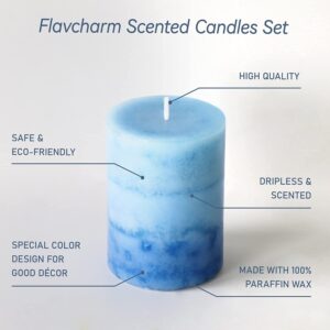 FLAVCHARM Scented Pillar Candles, Blue Candles for Home Scented, Lilac Garden Scented Candles, Long-Lasting Candles Scented Gifts for Women, Wedding Decorations, Bathroom Decor, 3x4 inch Candles