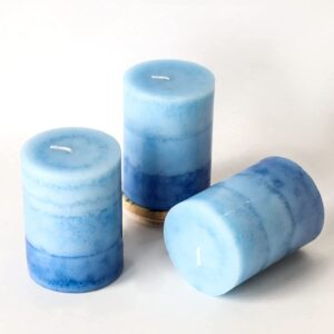 FLAVCHARM Scented Pillar Candles, Blue Candles for Home Scented, Lilac Garden Scented Candles, Long-Lasting Candles Scented Gifts for Women, Wedding Decorations, Bathroom Decor, 3x4 inch Candles