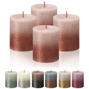 bolsius 4 pack misty pink/amber sunset rustic metallic pillar candles - 2.75 x 3.25 inches - fine european quality - includes natural plant-based wax - unscented dripless smokeless 35 hour candles