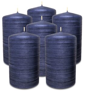 hyoola brushed metallic pillar candles - 6 pack - navy blue pillar candles - european made decorative pillar candles - 2.4 inch x 4 inch