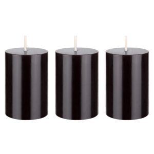 mega candles 3 pcs unscented black round pillar candle, hand poured premium wax candles 2 inch x 3 inch, home décor, wedding receptions, baby showers, birthdays, celebrations, party favors & more