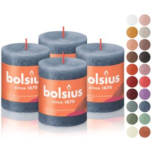 bolsius 4 pack twilight blue rustic pillar candles - 2.75 x 3.25 inches - premium european quality - includes natural plant-based wax - unscented dripless smokeless 35 hour party décor candles