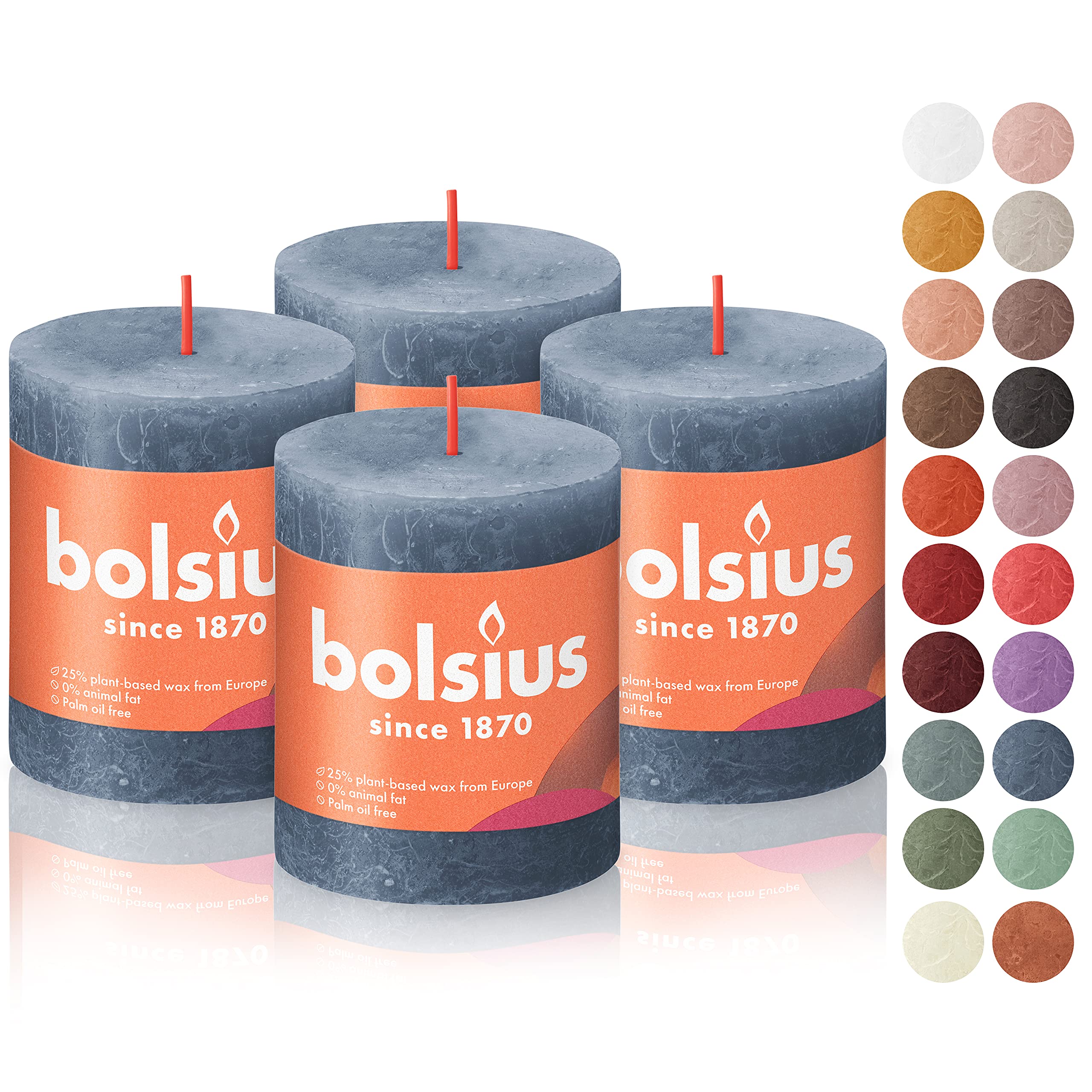 BOLSIUS 4 Pack Twilight Blue Rustic Pillar Candles - 2.75 X 3.25 inches - Premium European Quality - includes Natural Plant-Based Wax - Unscented Dripless Smokeless 35 Hour Party Décor Candles