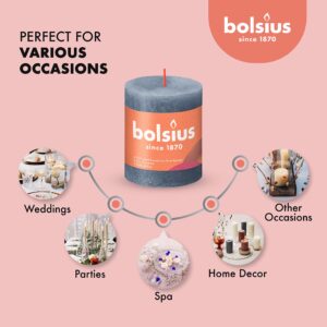 BOLSIUS 4 Pack Twilight Blue Rustic Pillar Candles - 2.75 X 3.25 inches - Premium European Quality - includes Natural Plant-Based Wax - Unscented Dripless Smokeless 35 Hour Party Décor Candles