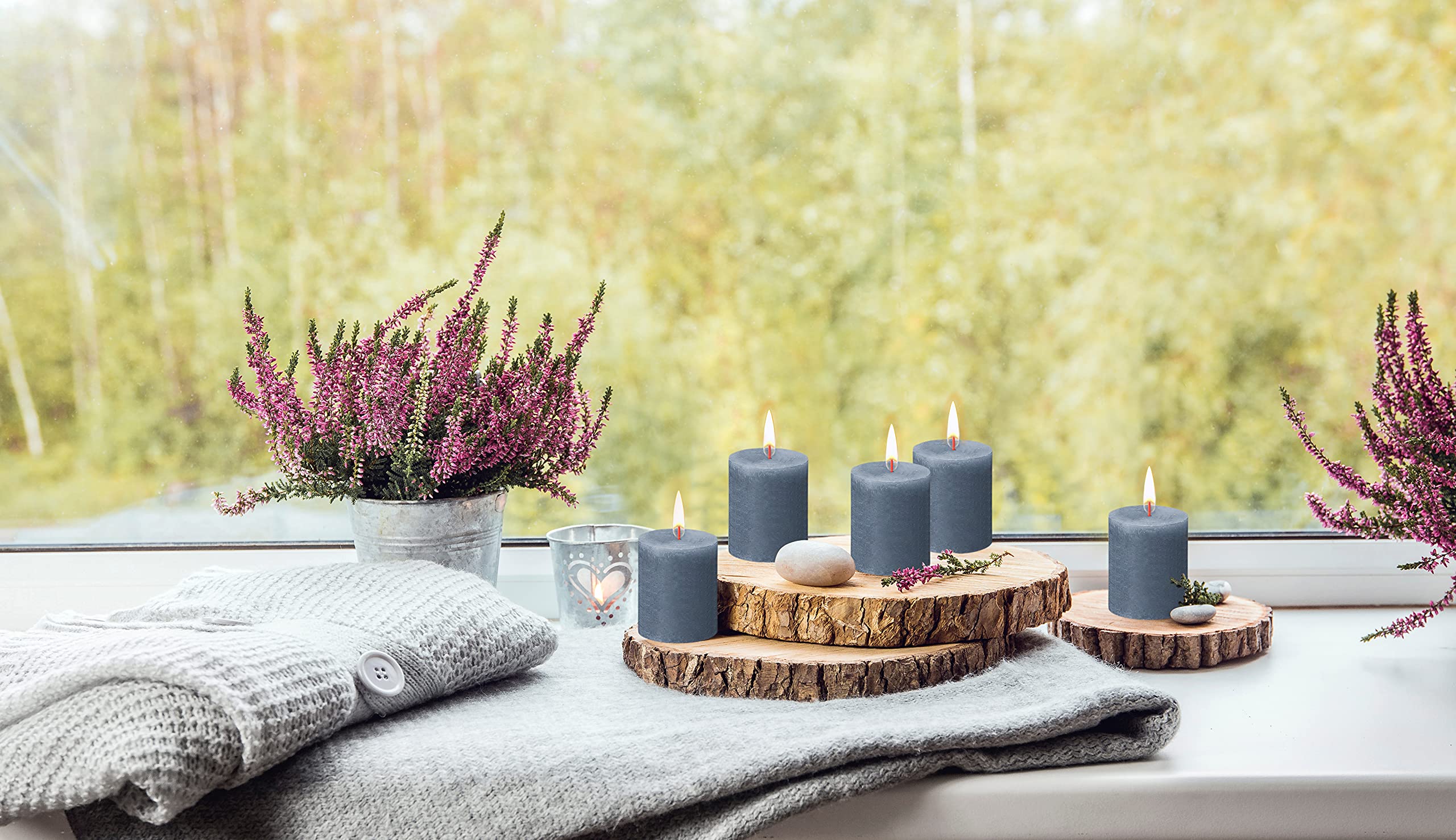 BOLSIUS 4 Pack Twilight Blue Rustic Pillar Candles - 2.75 X 3.25 inches - Premium European Quality - includes Natural Plant-Based Wax - Unscented Dripless Smokeless 35 Hour Party Décor Candles