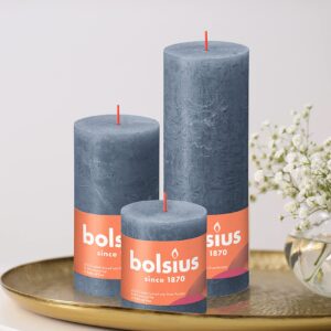 BOLSIUS 4 Pack Twilight Blue Rustic Pillar Candles - 2.75 X 3.25 inches - Premium European Quality - includes Natural Plant-Based Wax - Unscented Dripless Smokeless 35 Hour Party Décor Candles