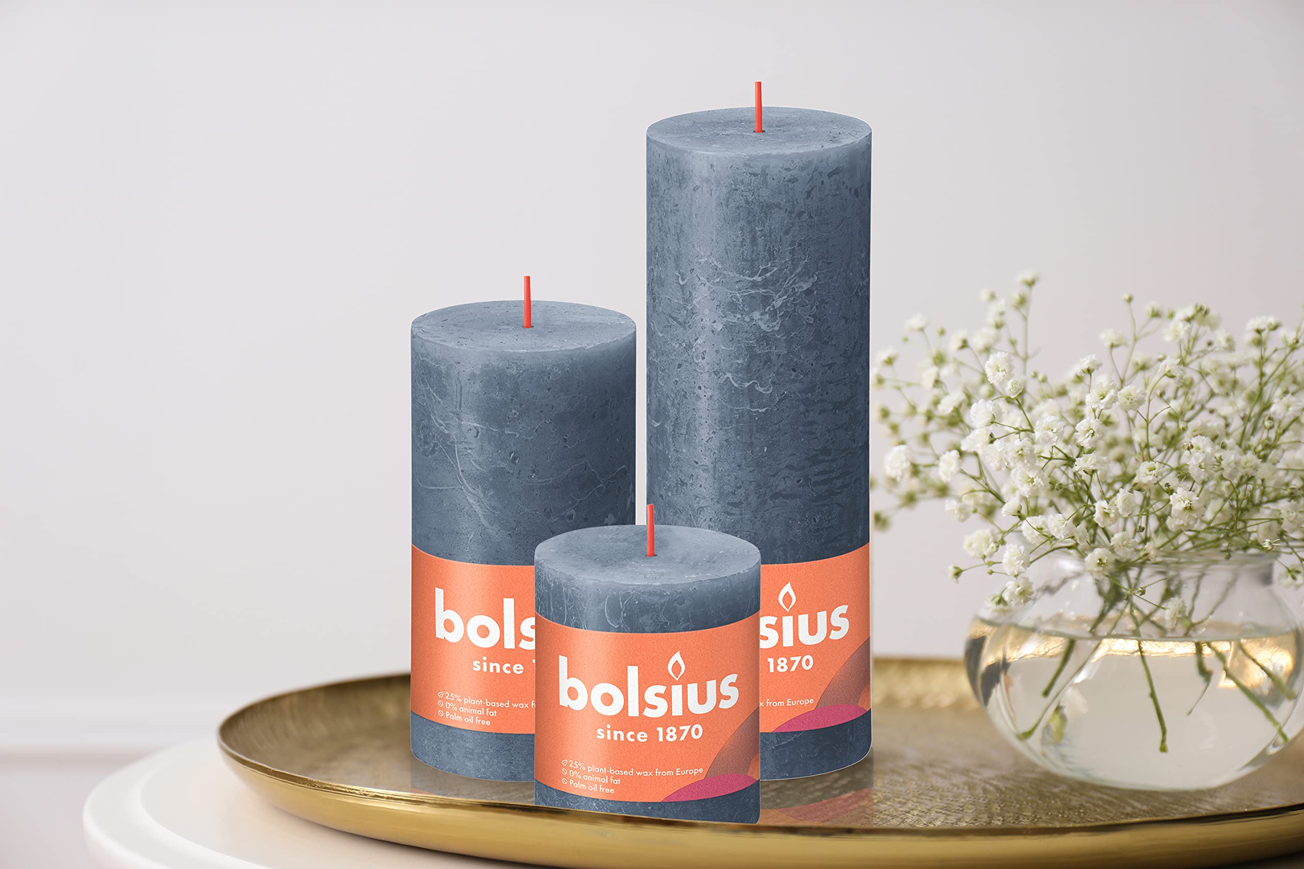 BOLSIUS 4 Pack Twilight Blue Rustic Pillar Candles - 2.75 X 3.25 inches - Premium European Quality - includes Natural Plant-Based Wax - Unscented Dripless Smokeless 35 Hour Party Décor Candles