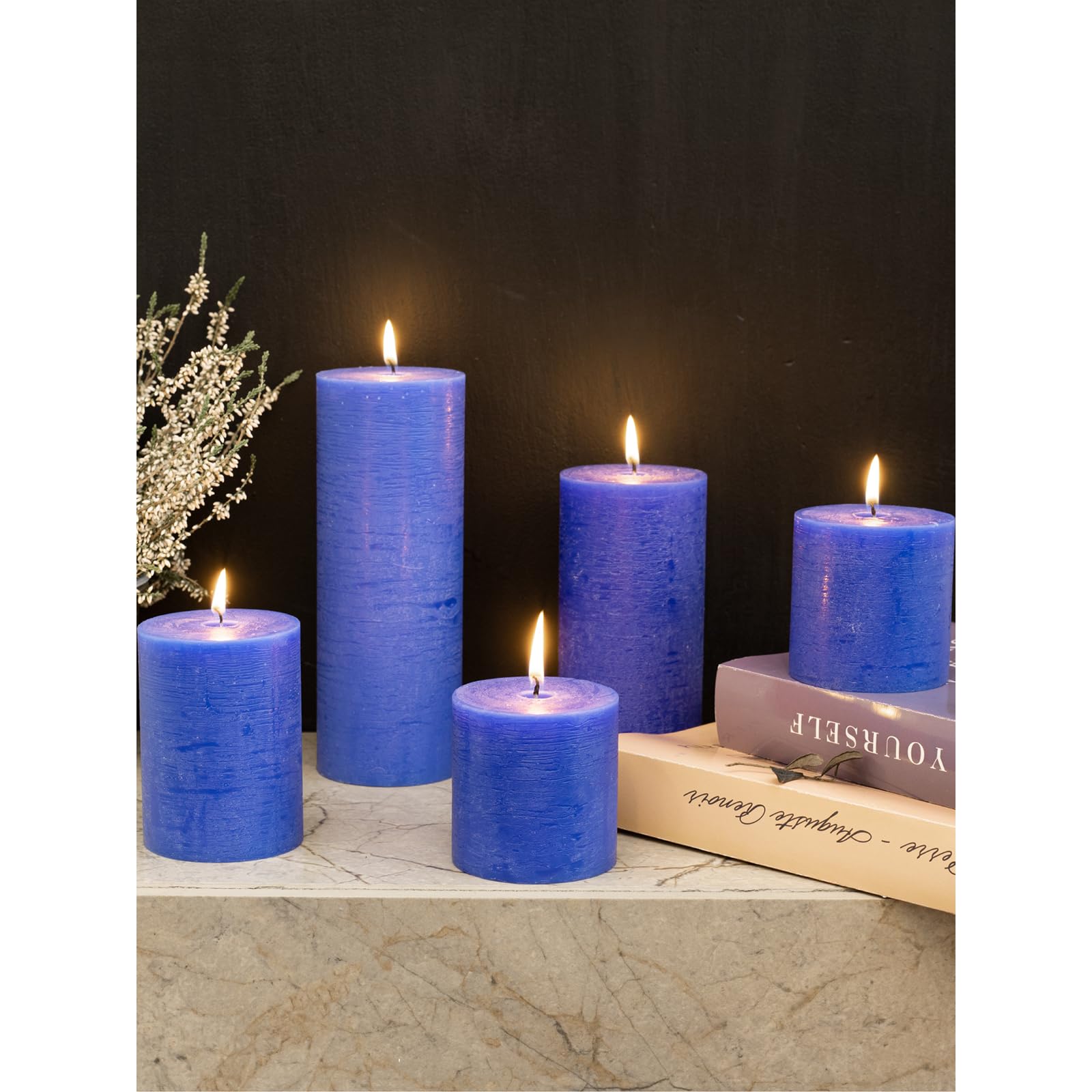 CANDWAX 3x6 Pillar Candles Set of 3 - Decorative Rustic Candles Unscented and No Drip Candles - Ideal as Wedding Candles or Large Candles for Home Interior - Blue Candles