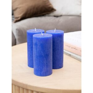 CANDWAX 3x6 Pillar Candles Set of 3 - Decorative Rustic Candles Unscented and No Drip Candles - Ideal as Wedding Candles or Large Candles for Home Interior - Blue Candles