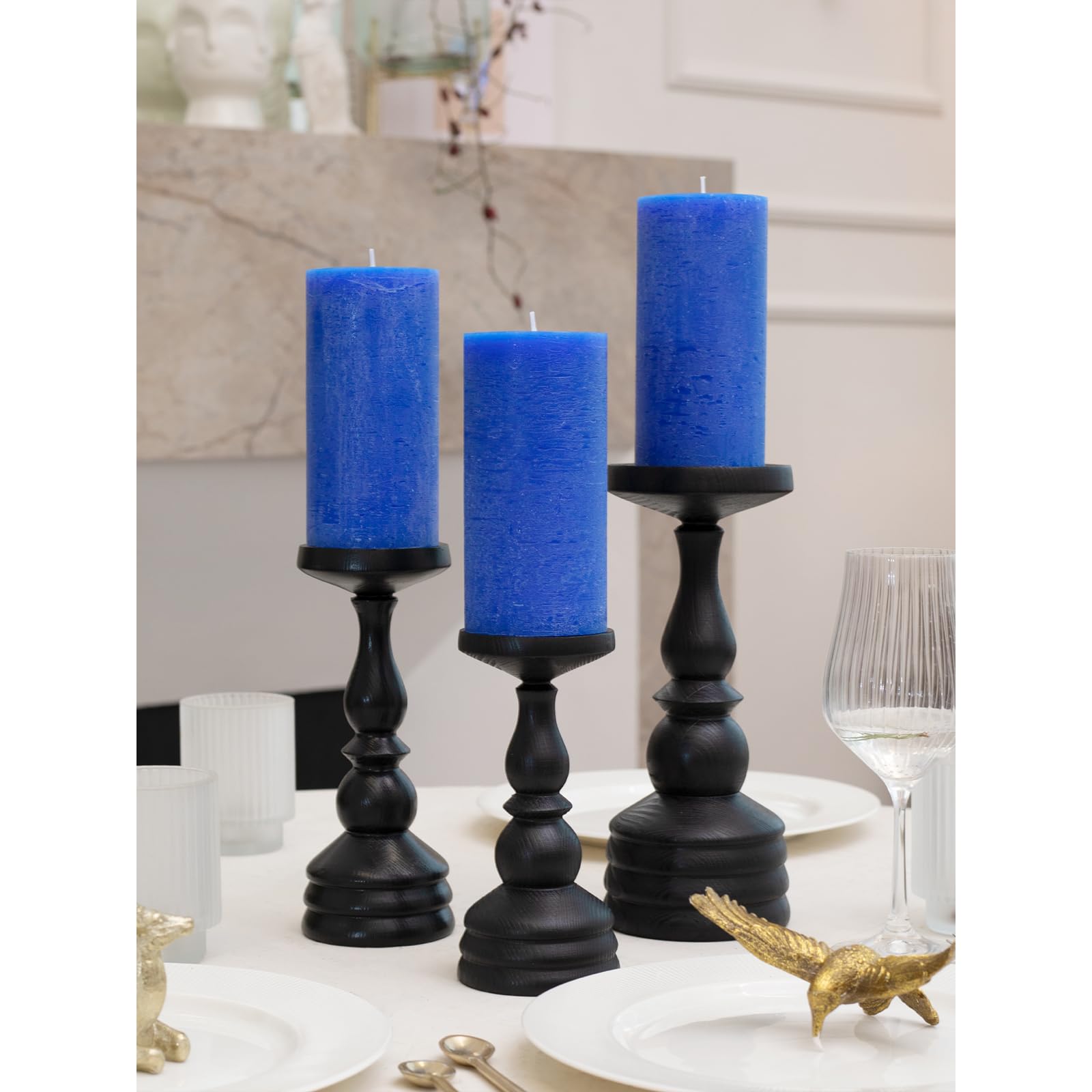 CANDWAX 3x6 Pillar Candles Set of 3 - Decorative Rustic Candles Unscented and No Drip Candles - Ideal as Wedding Candles or Large Candles for Home Interior - Blue Candles