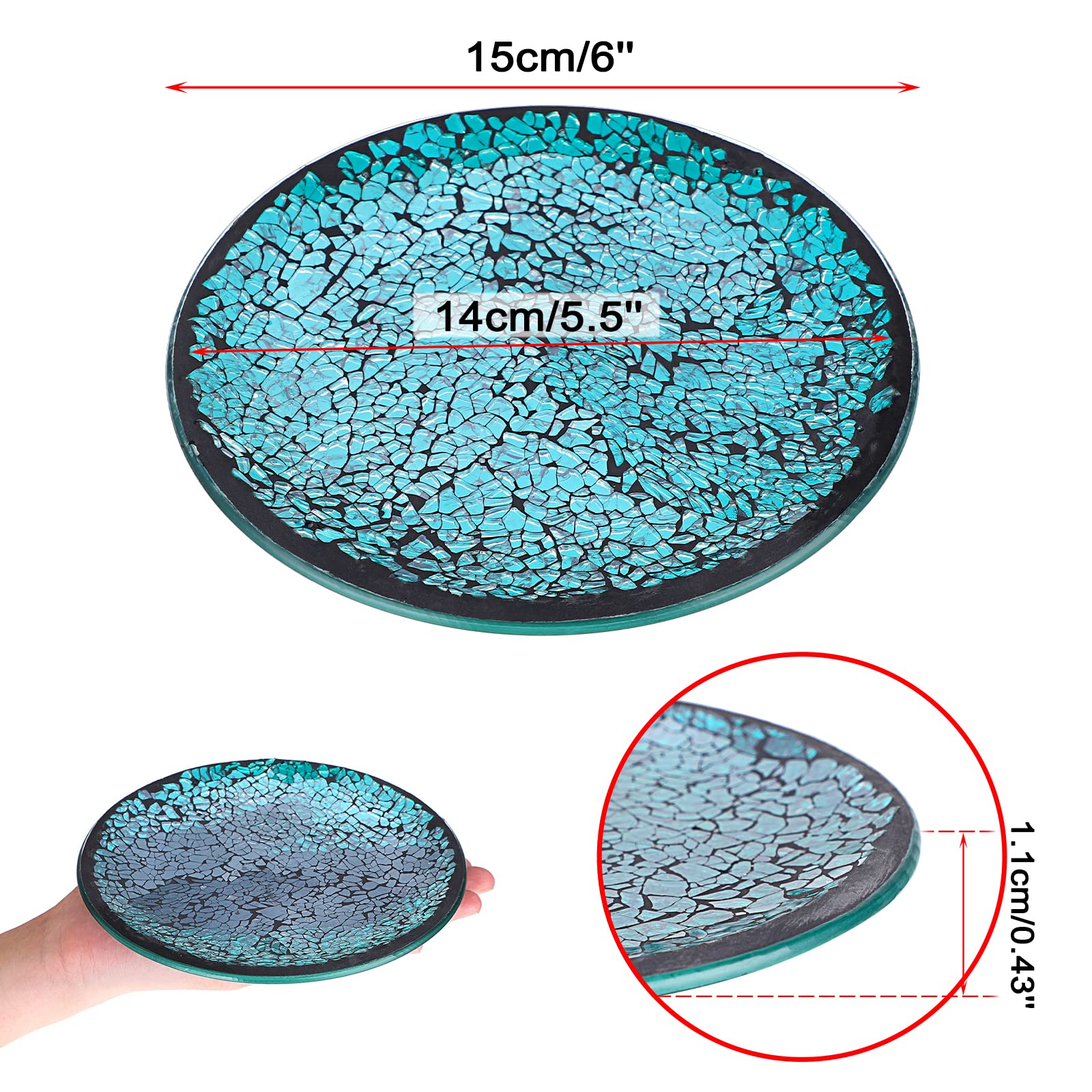 OwnMy 2PCS Mosaic Glass Candle Plates 6 Inch Pillar Candle Holders Plates, Glass Round Candle Plates and Trays Glass Mosaic Candle Coasters Decorative Glass Pillar Candle Stands Candle Bases, Blue