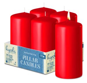 hyoola red pillar candles 2-inch x 4-inch - unscented pillar candles - set of 4 - european made