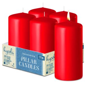 HYOOLA Red Pillar Candles 2-inch x 4-inch - Unscented Pillar Candles - Set of 4 - European Made