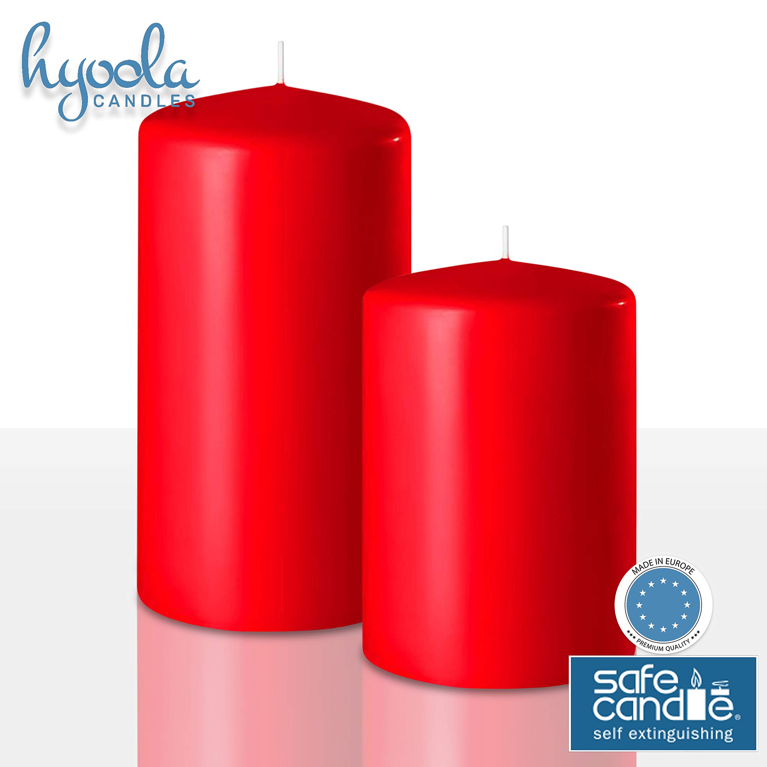 HYOOLA Red Pillar Candles 2-inch x 4-inch - Unscented Pillar Candles - Set of 4 - European Made