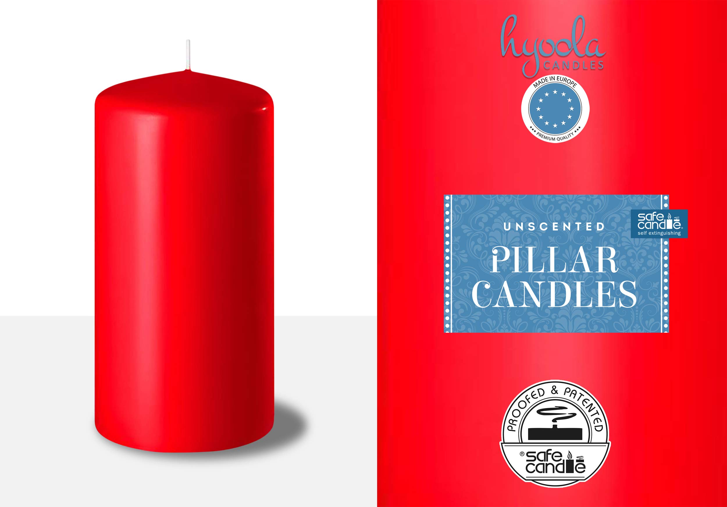 HYOOLA Red Pillar Candles 2-inch x 4-inch - Unscented Pillar Candles - Set of 4 - European Made