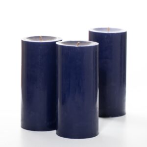 richland set of 3 navy blue pillar candles 3" x 6" unscented dripless for weddings home holidays relaxation spa church