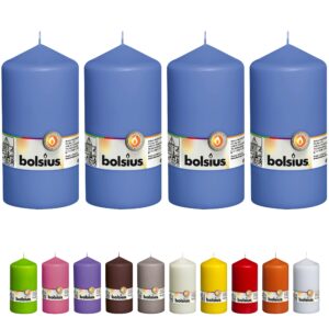 bolsius 4 blue pillar candles - 3x6 inches - individually wrapped - premium european quality - 65+ burn hours - dripless & smokeless smooth flame - unscented dinner, wedding, party, & décor candles