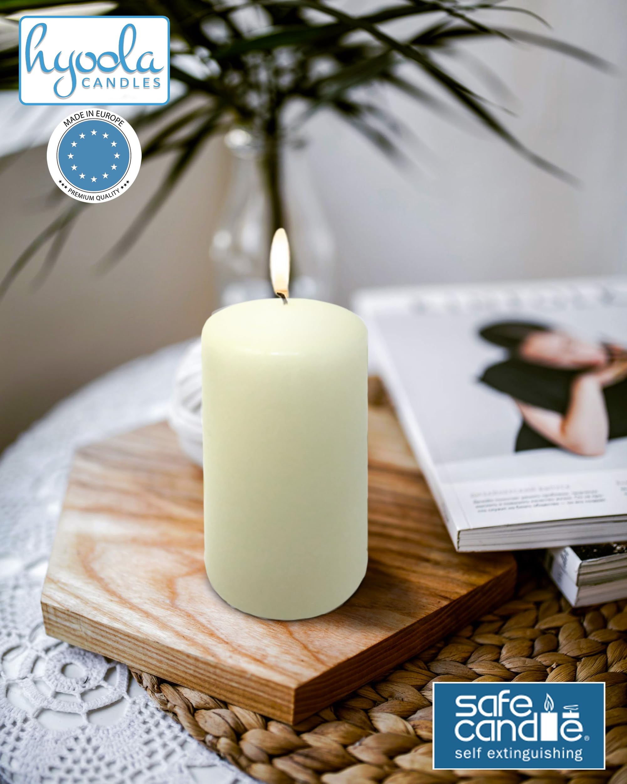 HYOOLA Ivory Pillar Candles 2x3 Inch - Unscented Pillar Candles - Set of 4 - European Made