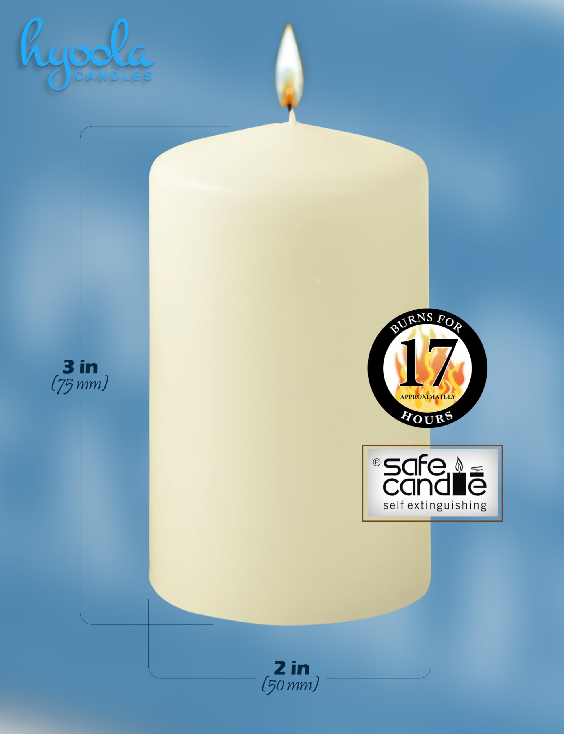 HYOOLA Ivory Pillar Candles 2x3 Inch - Unscented Pillar Candles - Set of 4 - European Made