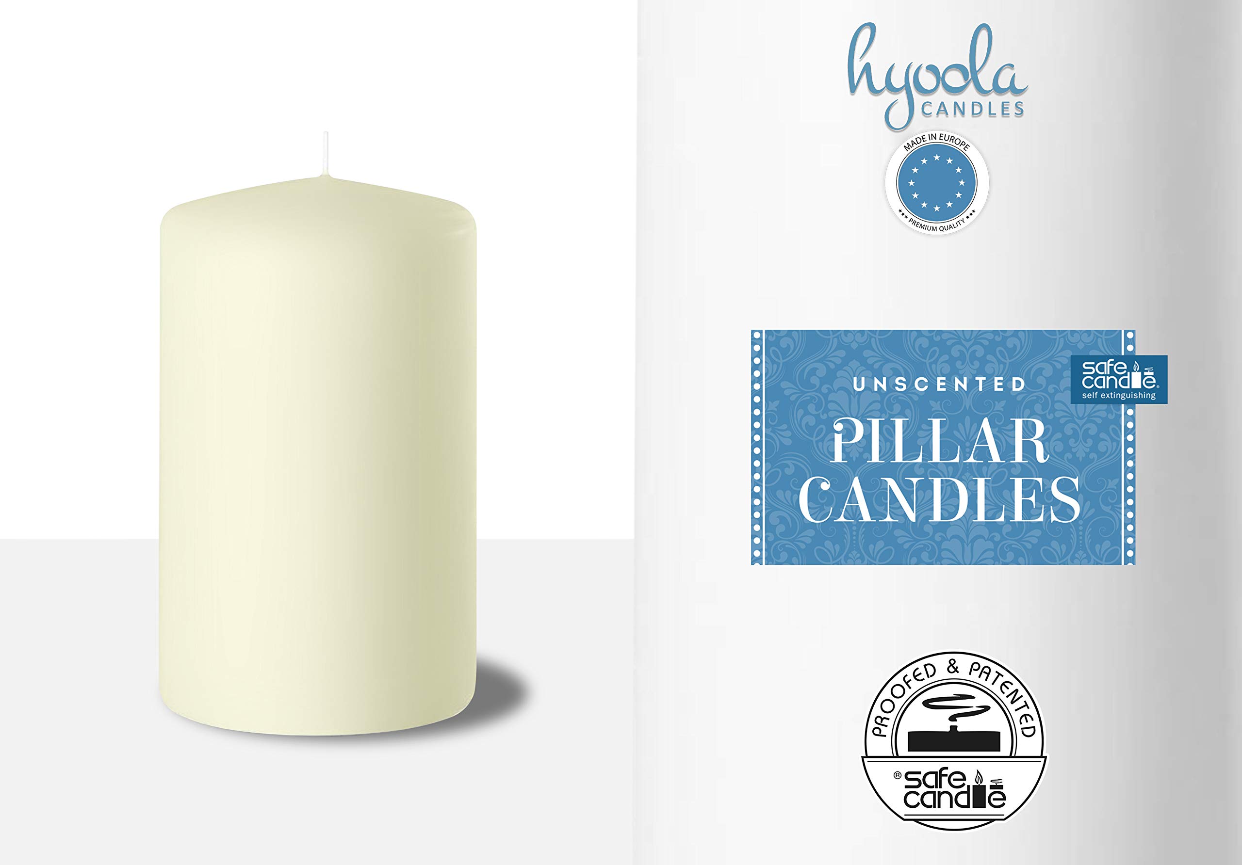 HYOOLA Ivory Pillar Candles 2x3 Inch - Unscented Pillar Candles - Set of 4 - European Made