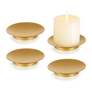 romadedi iron plate candle holder, gold candle holders for pillar candles, set of 4 small candle tray, pillar candle holder plate metal candle stand for coffee table decor, wedding, party, home decor