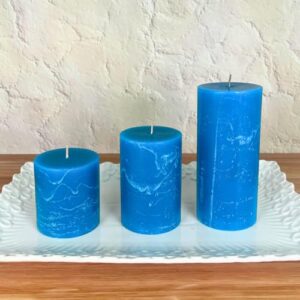 Simply Soson Steel Blue Rustic Texture Pillar Candles 3x4 inch - Set of 3 - Unscented Decorative Blue Candles, No drip Candles, Ideal as Large Candles for Home Decor, Weddings, Holidays