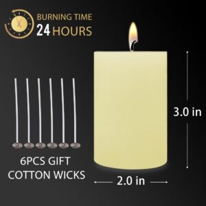 Beige Pillar Candles 2x3 Inch Yellowish Unscented Dripless 24 Hour Cylinder Candles for Dinner Tables, Wedding, Party, Home, 12 Packs