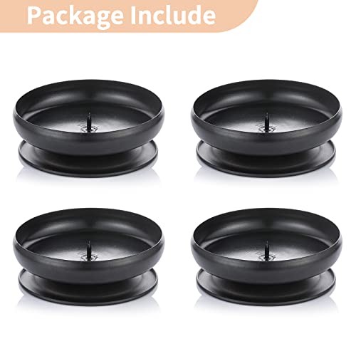 Pcs of 4 Spike Candle Holder Iron Candle Plate Pillar Candle Holder, Black, Decorative Iron Pillar Candle Plate, 3.6" Diameter Pedestal Candle Stand for LED & Wax Candles, Incense Cones, Spa, Weddings