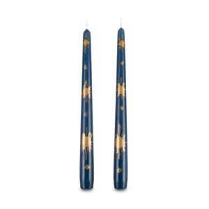 hand painted blue gold night taper candles - set of 2-10" tall - 8 hours burning time mothers day gift home decor