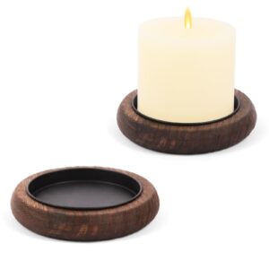 hatway wood candle holder farmhouse decor wooden pillar candles tray for table centerpiece small decorative tray riser round wooden plate pedestal stand for coffee table for christmas decor mu-2