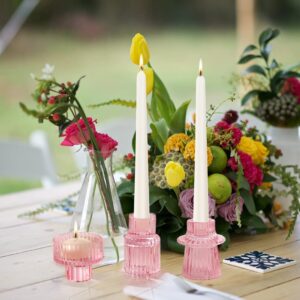 IYOUYA Pink Glass Candle Holders 6PCS for Pillar Candles, Taper Candles, Tealight Candles,Candlestick Holders for Wedding, Festival, Dinning&Party