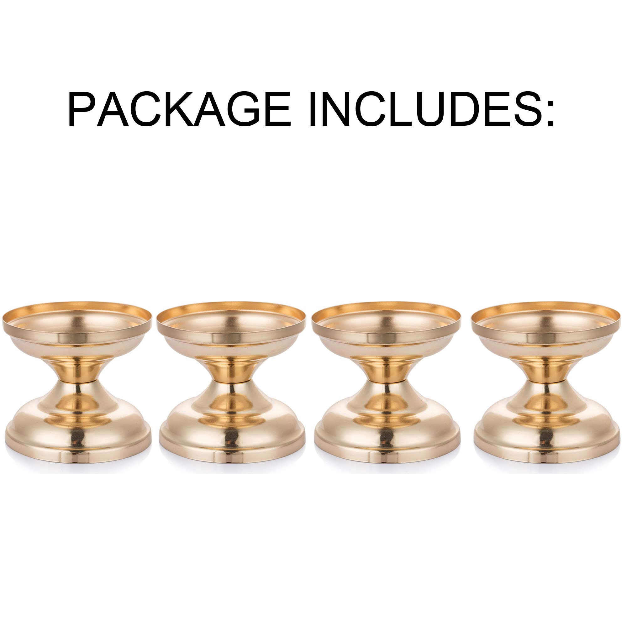 4 Pcs Gold Metal Pillar Candle Holders, Wedding Centerpieces Candlestick Holders for 3" Candles Stand Decoration Ideal for Weddings, Special Events, Parties