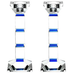 crystal candle holders set of 2-8" tall candlestick holder for taper candles and tea light candles (blue)