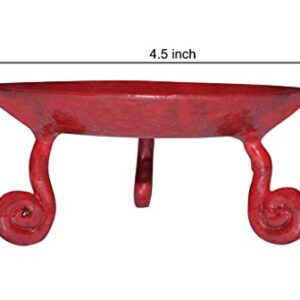 Lalhaveli Red Hand Painted Small Iron Pillar Candle Stand, 4.5" Tall 2" Candle Plate Votive Candle Holders Stand Decorative