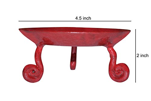 Lalhaveli Red Hand Painted Small Iron Pillar Candle Stand, 4.5" Tall 2" Candle Plate Votive Candle Holders Stand Decorative